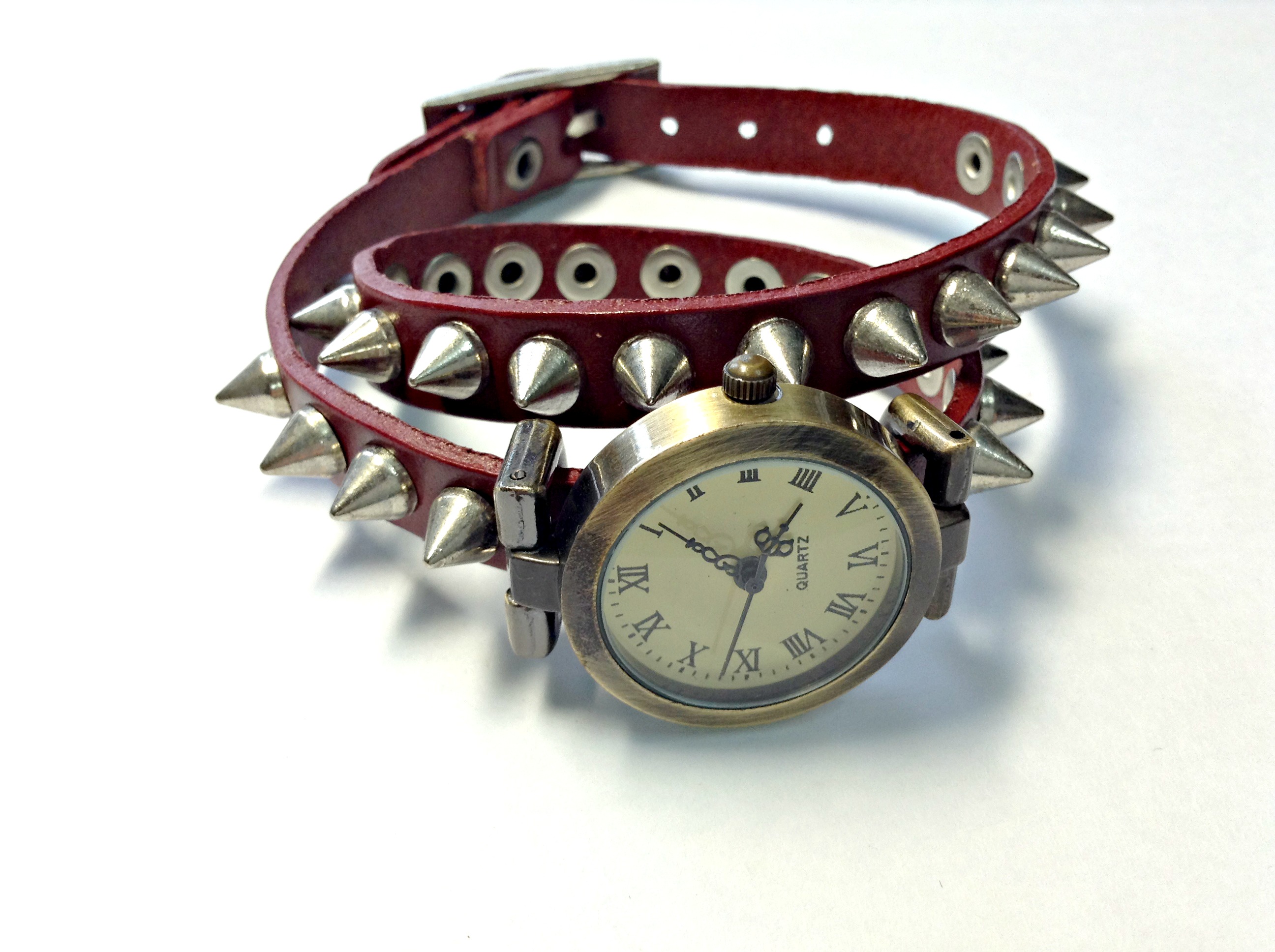 Handmade Vintage Stud Spike Decor Leather Band Watch Woman Girl Quartz ...
