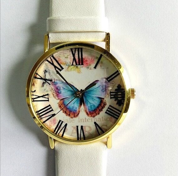 Butterfly Watch Retro Quartz Watch Leather Band Unisex Wrist Watch For ...